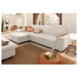Ecksofa Home Affaire "Lyla fester Sitzkomfort, bequeme Armlehnen, Breite 279cm, L-Form", beige (natur), B:279cm H:81cm T:162cm, Sofas, Ecksofa, mit Recamiere, wahlweise mit R&uuml;ckenfunktion und zus&auml;tzlich mit Bett