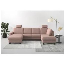 Wohnlandschaft Home Affaire "Summer U-Form", rosa (altrosa), B:314cm H:91cm T:170cm, 95% Polyester, 5% Polyamid, Sofas, Wohnlandschaft, mit oder ohne Bettfunktion und Bettkasten, wengefarbene Holzf&uuml;&szlig;e
