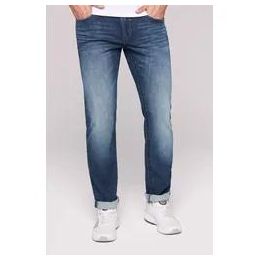 Regular-fit-Jeans CAMP DAVID, Herren, Gr. 31, L&auml;nge 32, blau, Sweatware, Material: 81% Baumwolle, 18% Polyester, 1% Elasthan, Zusatz: Enth&auml;lt nichttextile Teile tierischen Ursprungs (Badge), Abriebeffekte, regular fit, Jeans, mit Bleaching-Effekten
