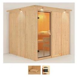 Sauna Karibu "Rodin", beige (naturbelassen), ohne Ofen, (ohne Ofen), Saunen, ohne Ofen
