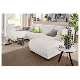 Wohnlandschaft Home Affaire "Langeland U-Form", beige (creme), B:297cm H:85cm T:163cm, Filzoptik (100% Polyester);Struktur (100% Polyester);Webstoff (100% Polyester), Sofas, Wohnlandschaft, incl. 2 Zierkissen, Recamiere wahlweise links oder rechts