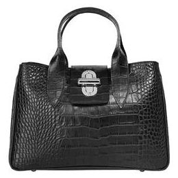 Henkeltasche CLUTY, Damen, Gr. B/H/T: 35cm x 23cm x 17cm onesize, schwarz, Leder, gl&auml;nzend, Taschen, echt Leder, Made in Italy
