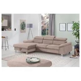Ecksofa COTTA "Komaris L-Form, B: 244 cm", braun (mud), B:244cm H:72cm T:166cm, Microfaser PRIMABELLE (100% Polyester);Kunstleder SOFTLUX(100%Polyurethan);Feinstruktur (100% Polyester);Kunstleder SOFTLUX/Struktur (100%Polyurethan, 90%Polyester, 10% Polyacryl), Sofas, Ecksofa, mit Kopfteilverstellung, optional Bettfunktion, Bettkasten & Licht, Topseller