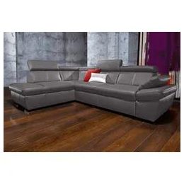 Ecksofa exxpo - SOFA FASHION "Salerno, Funktionssofa, hoher Sitzkomfort, Breite 268cm, L-Form", grau (delfin), B:268cm H:77cm T:204cm, NaturLeder;Primabelle-Microfaser (100% Polyester);Luxus-Kunstleder, Sofas, Ecksofa, inkl. Kopf- und Armteilverstellung, wahlweise mit Bettfunktion