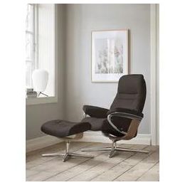 Relaxsessel stressless "Sunrise", braun (braun batick), B:92cm H:105cm T:80cm, Leder BATICK: BATICK ist ein leicht korrigiertes, durchgef&auml;rbtes und genarbtes M&ouml;belleder, bei dem die meisten Unebenheiten und Spuren in der Regel entfernt wurden., Sessel, Relaxsessel, mit Cross Base, Gr&ouml;&szlig;e S, M & L, Holzakzent Eiche