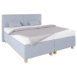 Boxspringbett, blau (strukturstoff hellblau), Liegefl&auml;che B/L: 180cm x 200cm, H3, 5-Zonen-Tonnentaschen-Federkernmatratze, Westfalia Schlafkomfort, Komplettbetten, Boxspringbett, mit Zierkissen