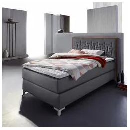 Boxspringbett Home Affaire "Coos", grau (anthrazit, orange), B:109cm L:212cm, Bezug Topper 100% Polyester;Kunstleder, Komplettbetten, Boxspringbett, mit besonderer Steppung im Kopfteil, 3 Matratzenarten, 2 H&auml;rtegrade