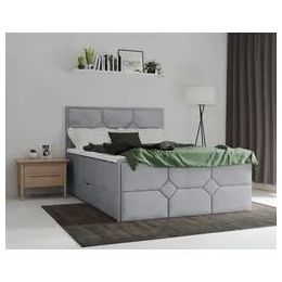Boxspringbett Home Affaire "Ambre", grau (hellgrau), B:184cm L:210cm, Komplettbetten, Boxspringbett, mit Taschen-Federkernmatratze