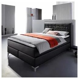 Boxspringbett Home Affaire "Coos", schwarz (schwarz, wei&szlig;), B:149cm L:212cm, Bezug Topper 100% Polyester;Kunstleder, Komplettbetten, Boxspringbett, mit besonderer Steppung im Kopfteil, 3 Matratzenarten, 2 H&auml;rtegrade