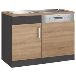 Sp&uuml;lenschrank KOCHSTATION "KS-Gera", grau (eiche, anthrazit), B:110cm H:85cm T:60cm, Holzwerkstoff, Schr&auml;nke, Sp&uuml;lenschrank, Breite 110 cm