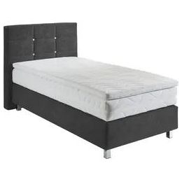 Boxspringbett, grau (anthrazit), B:135cm L:210cm, Bezug: Microvelours 100% Polyester;Polsterung: 100% Polyester, Westfalia Schlafkomfort, Komplettbetten, Boxspringbett, mit Kn&ouml;pfen in Kristalloptik, wahlweise mit Topper