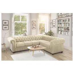 Chesterfield-Sofa Home Affaire "Duc Ecksofa L-Form", beige, B:255cm H:74cm T:214cm, Samtoptik (100% Polyester);Samtoptik (100% Polyester);Luxus-Microfaser Lederoptik (100% Polyester), Sofas, hochwertige Knopfheftung im R&uuml;cken, Samtoptik mit changierender Optik