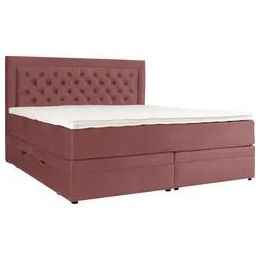 Boxspringbett Home Affaire "Julien", rot (maroon), B:161cm L:210cm, 100% Polyester, Komplettbetten, Boxspringbett, mit Taschenfederkernmatratze