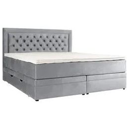 Boxspringbett Home Affaire "Julien", grau (light gray), B:141cm L:210cm, 100% Polyester, Komplettbetten, Boxspringbett, mit Taschenfederkernmatratze