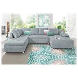 Wohnlandschaft Home Affaire "Labene U-Form", grau (hellgrau), B:326cm H:82cm T:90cm, Struktur fein (95% Polyester, 5% Polyamid);Luxus-Microfaser ALTARA NUBUCK (100% Polyester);Kunstleder SOFTLUX / Struktur (100% Polyester);Struktur (100% Polyester), Sofas, Wohnlandschaft, wahlweise mit Bettfunktion und Bettkasten