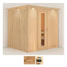 Sauna Karibu "Dima", beige (naturbelassen), ohne Ofen, (ohne Ofen), Saunen, ohne Ofen
