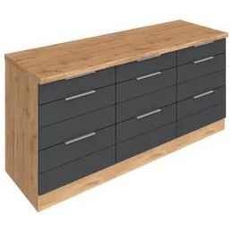 Unterschrank KOCHSTATION "KS-Luhe", grau (grau matt, wotaneichefarben), B:180cm H:86cm T:60cm, MDF, Schr&auml;nke, Unterschrank, 180 cm breit, f&uuml;r viel Stauraum, MDF-Fronten mit waagerechter Lisene