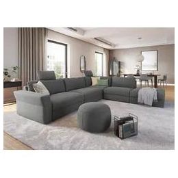 Sit & More Ecksofa SIT & MORE "Cadabra L-Form", grau, B:356cm H:80cm T:292cm, Samtoptik (100% Polyester);Soft clean (98% Polyester, 2% Polyamid);Struktur fein (100% Polyester), Sofas, Ecksofa, Breite 356 cm, mit Sitztiefenverstellung