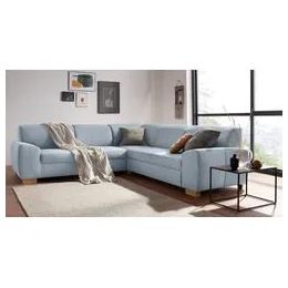 Ecksofa DOMO collection "Incanto kubische Formensprache, komfortabel, flache Armlehnen, L-Form", blau (eisblau), B:260cm H:81cm T:260cm, Sofas, Ecksofa, wahlweise mit Bettfunktion