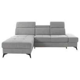 Ecksofa Home Affaire "Cardiz L-Form", grau (hellgrau), B:246cm H:83cm T:173cm, Webstoff (100% Polyester);Luxus-Microfaser Paris (90% Polyester/10% Polyamid);Struktur fein (100% Polyester);Samtoptik (100% Polyester), Sofas, Ecksofa, inkl.Kopfteilverstellung und Federkern wahlweise mit Bettfunktion