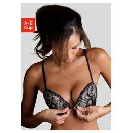 Push-up-BH Lascana, Damen, Gr. 80, Cup D, schwarz, Spitze, Obermaterial: 60% Polyamid, 35% Polyester, 5% Elasthan, BHs BH Push-up-BH Spitzenw&auml;sche B&uuml;gel-BH Spitzen-BH, mit wundersch&ouml;nem R&uuml;cken, sexy Dessous