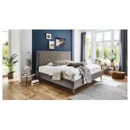 Polsterbett "Paulin", braun (hellbraun), B:131cm H:123cm L:212cm, Bettgestell und seitliche Einfassung der Matratzen: Strukturstoff, 100% Polyester, ATLANTIC HOME COLLECTION, Betten, Polsterbett, mit gestepptem Kopfteil