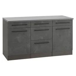 Unterschrank KOCHSTATION "KS-Tulsa", grau (betonfarben dunkel), B:150cm H:85cm T:60cm, Schr&auml;nke, Unterschrank, 150 cm breit, 2 T&uuml;ren, 3 Schubk&auml;sten, 2 gro&szlig;e Ausz&uuml;ge f&uuml;r Stauraum