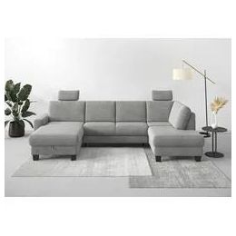 Wohnlandschaft Home Affaire "Summer U-Form", silber, B:314cm H:91cm T:170cm, 100% Polyester, Sofas, Wohnlandschaft, mit oder ohne Bettfunktion und Bettkasten, wengefarbene Holzf&uuml;&szlig;e