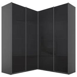 Schwebet&uuml;renschrank Rauch "Kleiderschrank Garderobe Eckkleiderschrank QUADRA mit edler Glasfront", grau (graumetallic, glas basalt), B:181cm H:229cm T:187cm, Holzwerkstoff, Schr&auml;nke, Schwebet&uuml;renschrank, extra gro&szlig;er Eckschrank inkl. Schubladeneinsatz MADE IN GERMANY