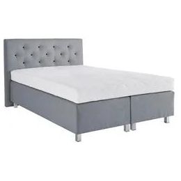 Boxspringbett, grau (hellgrau), B:154cm L:210cm, Bezug Unterbox und Kopfteil: Strukturstoff (77% Polyester und 23% Viskose);Bezug Obermatratze 100% Polyester, Westfalia Schlafkomfort, Komplettbetten, Boxspringbett, in diversen Ausf&uuml;hrungen