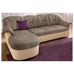 Ecksofa DOMO collection "Flores Schlafsofa, B/T/H: 233/142/86 cm, L-Form", braun (creme, beige, braun), B:231cm H:84cm T:142cm, Kunstleder SOFTLUX / Struktur ( 90% Polyester, 10% Polyacryl );NaturLEDER (echtes Rindsleder) in Sitz und R&uuml;cken. Korpus in passendem Kunstleder SOFTLUX bezogen;Microfaser PRIMABELLE (100% Polyester) / Struktur ( 100% Polyester ), Sofas, Ecksofa, wahlweise mit Bettfunktio