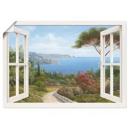 Wandbild Artland "Fensterblick - Haus am Meer I", wei&szlig; (farbe bild(er): wei&szlig;), B:100cm H:70cm, Bilder, als Leinwandbild, Poster in verschied. Gr&ouml;&szlig;en