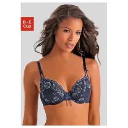 B&uuml;gel-BH Lascana "Wanda", Damen, Gr. 75, Cup C, blau (marine), Spitze, Obermaterial: 82% Polyamid, 12% Polyester, 6% Elasthan, BHs B&uuml;gel-BH, mit Zierschn&uuml;rung und Stickerei Spitze, Dessous