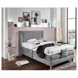 Boxbett, grau (hellgrau), B:134cm L:214cm, Bezug der Obermatratze: 100% Polyester, abnehmbar und waschbar bis 60C;Box und Kopfteil: Mikrovelours (100% Polyester), Westfalia Schlafkomfort, Komplettbetten, Boxspringbett, mit Motor
