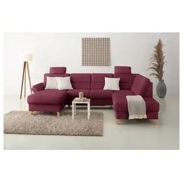 Wohnlandschaft Home Affaire "Westerland U-Form", rot (bordeaux), B:303cm H:90cm T:213cm, 100% Polyester, Sofas, Wohnlandschaft, Federkern, wahlweise Bettfunktion, Stauraum und Armlehn-Verstellung