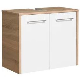 Waschbeckenunterschrank SAPHIR "Quickset 382 Unterbeckenschrank, Wei&szlig; Hochglanz, 2 T&uuml;ren", braun (eiche natur), B:65cm H:53cm T:33cm, Holzwerkstoff, Schr&auml;nke, Waschbeckenunterschrank, Waschbeckenschrank inkl. T&uuml;rd&auml;mpfer, 65 cm breit, ohne Waschbecken