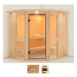 Sauna Karibu "Aline 1", beige (naturbelassen), ohne Ofen, (ohne Ofen), Saunen, ohne Ofen