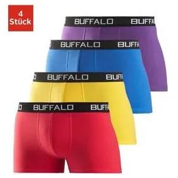 Boxer Buffalo "Boxershorts f&uuml;r Herren", Damen, Gr. XL, 4 Stk., bunt (rot, gelb, blau, lila), Jersey, Obermaterial: 95% Baumwolle, 5% Elasthan, unifarben, k&ouml;rpernah, Unterhosen, aus Baumwoll-Mix