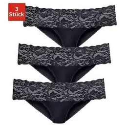 Brasilslip Vivance, Damen, Gr. 48/50, schwarz, Single Jersey, Obermaterial: 95% Baumwolle, 5% Elasthan. Spitze: 93% Polyamid, 7% Elasthan (LYCRA), unifarben, bequem, Unterhosen, aus elastischer Baumwolle mit floraler Spitze