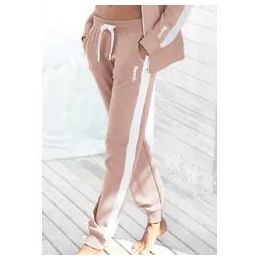 Sweathose BENCH. LOUNGEWEAR, Damen, Gr. 32/34, N-Gr, beige (nude, wei&szlig;), Jersey, Obermaterial: 60% Baumwolle, 40% Polyester, unifarben mit Farbeinsatz, bequem lang, Hosen Sweathose, mit Seitenstreifen und schmalem Bein