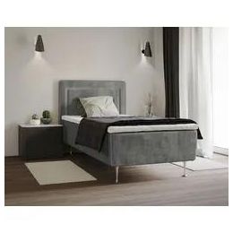 Boxspringbett Home Affaire "Hacer", grau (light gray), B:81cm L:208cm, 100% Polyester, Komplettbetten, Boxspringbett, Topper, H2 oder H3 und in Breiten 70,80,90,120,140,160,180 w&auml;hlbar