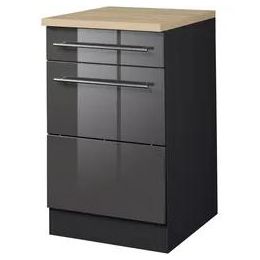 Unterschrank KOCHSTATION "KS-Wien", grau (grau hochglanz), B:50cm H:85cm T:60cm, Holzwerkstoff, MDF, Schr&auml;nke, Unterschrank, Breite 50 cm, mit 1 T&uuml;r und 1 Schubkasten