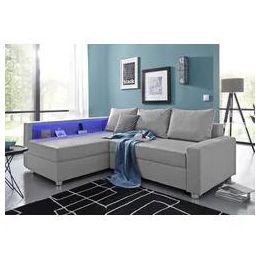 Ecksofa Collection AB "Relax L-Form", grau (hellgrau), B:223cm H:84cm T:91cm, Zierkissen: 100%Polyester;Struktur (100% Polyester);Microfaser PRIMABELLE (100% Polyester);Kunstleder SOFTLUX / Struktur (80% Polyester, 20% Acryl);Microfaser PRIMABELLE (100% Polyester) / Struktur (80% Polyester, 20% Acryl), Sofas, Ecksofa, inklusive Bettfunktion, Federkern, wahlweise mit RGB-LED-Beleuchtung
