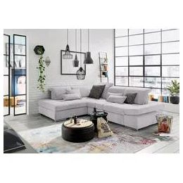 Ecksofa "SO 4100 mit komfortablen Federkern und Kopfteilverstellung", silber (silber 45), B:291cm H:80cm T:226cm, SET ONE BY Musterring, Sofas, Ecksofa, wahlweise mit Bettfunktion und Sitztiefenverstellung, L-Form