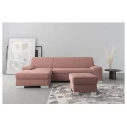 Ecksofa DOMO collection "Anzio L-Form, whlw. Bettfunktion, Federkern, hochwertig, Breite 271 cm", lila (malve), B:271cm H:85cm T:160cm, Sofas, Ecksofa, Mit Bettfunktion, Recamiere links, Samtoptik, malve