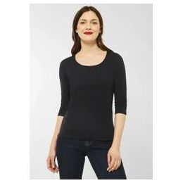 3/4-Arm-Shirt Street One "Style Pania", Damen, Gr. 34, schwarz, Jersey, Obermaterial: 50% Baumwolle, 50% Modal, unifarben, Basic, figurbetont h&uuml;ftlang, Rundhals, eingesetzt abgesteppt, Shirts 3/4-Arm-Shirt, mit extra Futter an der Vorderseite