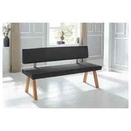 Bank OTTO HOME "Mobilar Rio", schwarz, B:160cm H:89cm T:53cm, Polyester, Sitzb&auml;nke, mit R&uuml;ckenlehne und aus Massivholz