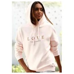 Kapuzensweatshirt Buffalo, Damen, Gr. 36/38, rosa (hellrosa), Sweatware, Obermaterial: 60% Baumwolle, 40% Polyester. Kapuzenfutter: 100% Baumwolle, bedruckt, unifarben, Basic, bequem h&uuml;ftlang, ohne Ausschnitt, Rippb&uuml;ndchen, Sweatshirts, mit &uuml;berschnittenen Schultern, Loungewear
