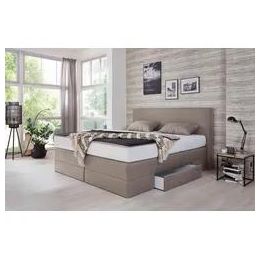 Boxspringbett, beige (strukturstoff beige), Liegefl&auml;che B/L: 90cm x 200cm, H2 + H2, Bonnell-Federkernmatratze, Westfalia Schlafkomfort, Komplettbetten, Boxspringbett, mit Schubk&auml;sten und Zierkissen
