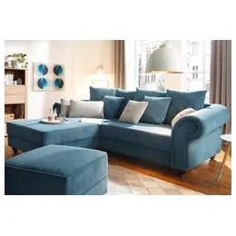 Ecksofa Home Affaire "King George King Henry, Mega Sofa, Breite 260cm, L-Form", blau (petrol), B:260cm H:90cm T:190cm, Samtcord &raquo;Ribbon&laquo; (88% Polyester 12% Polyacryl);Luxus-Microfaser (100% Polyester), Sofas, Ecksofa, mit Federkern, in legerer Polsterung und vielen Kissen